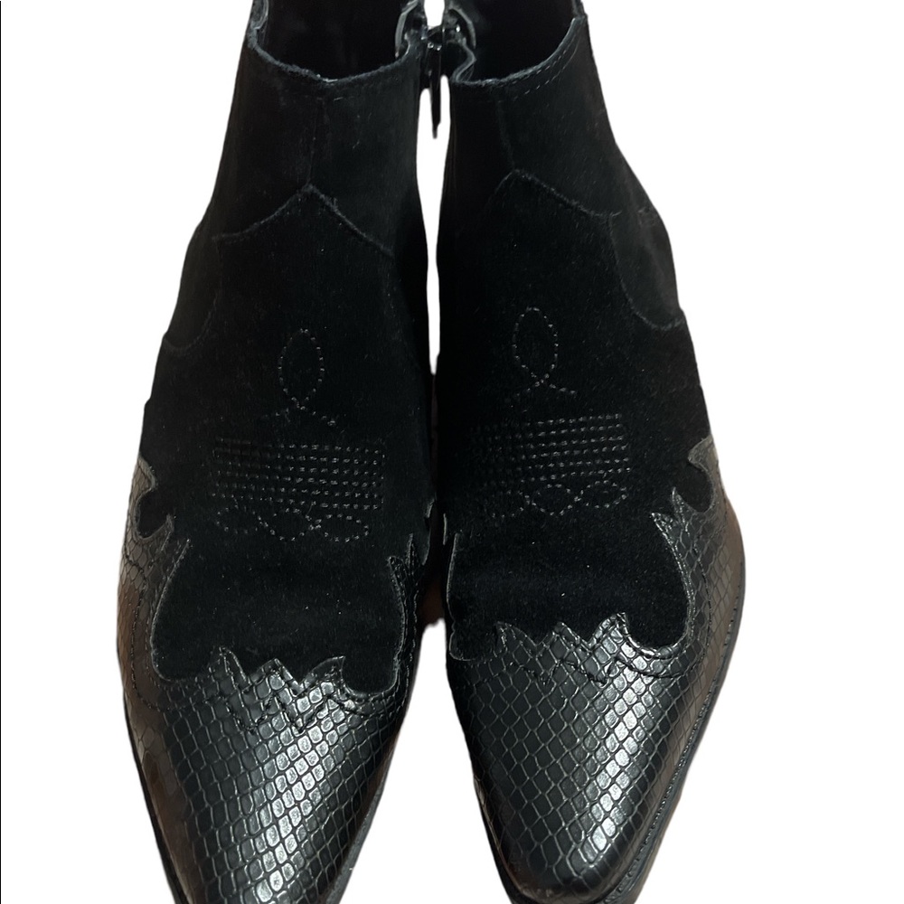 Zara Black Suede Leather Western Style Cowboy Booties - Gem